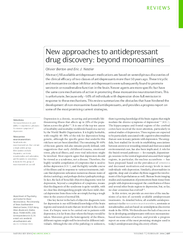 (PDF) New approaches to antidepressant drug discovery: beyond monoamines