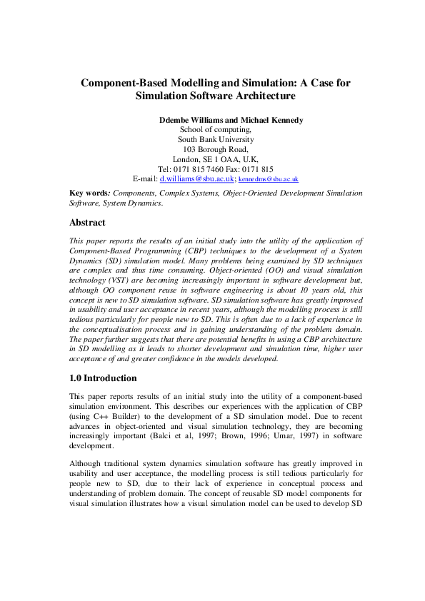 Pdf Component Based Modelling And Simulation A Case For Simulation