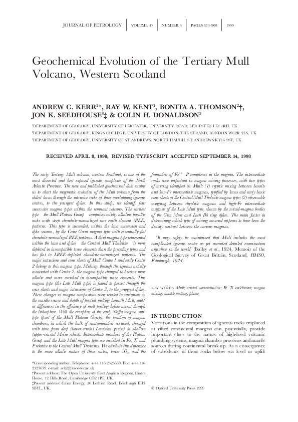(PDF) Geochemical evolution of the Tertiary Mull volcano, western Scotland