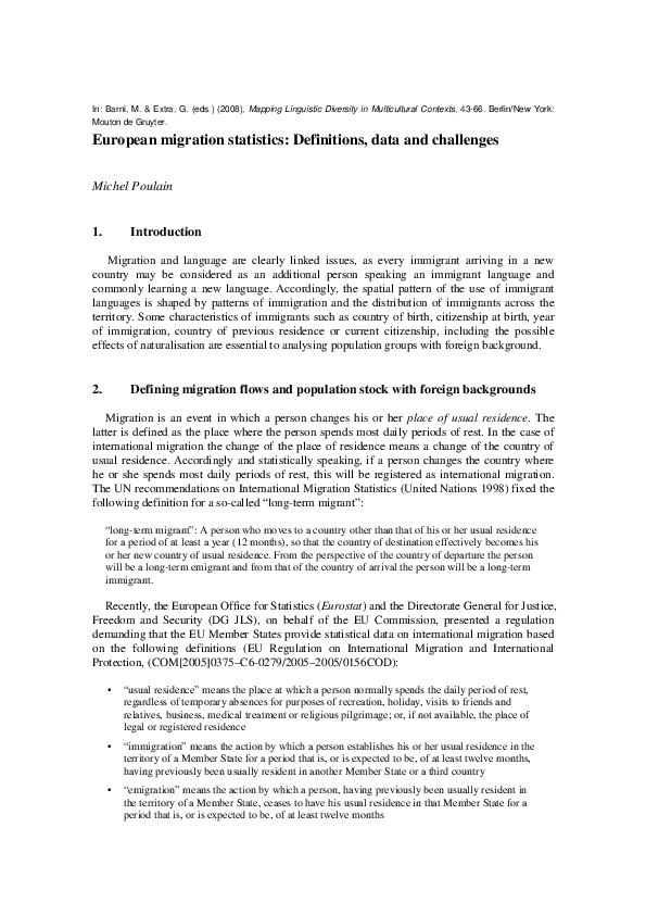 (PDF) European migration statistics: Definitions, data and challenges
