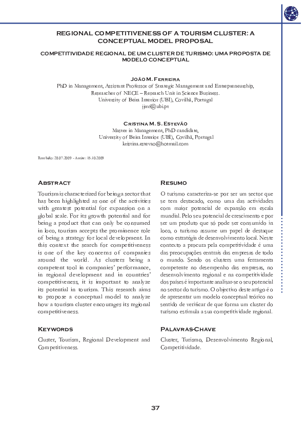 (PDF) REGIONAL COMPETITIVENESS OF A TOURISM CLUSTER: A CONCEPTUAL MODEL ...