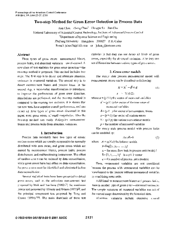 (PDF) Two-step Method for Gross Error Detection in Process Data