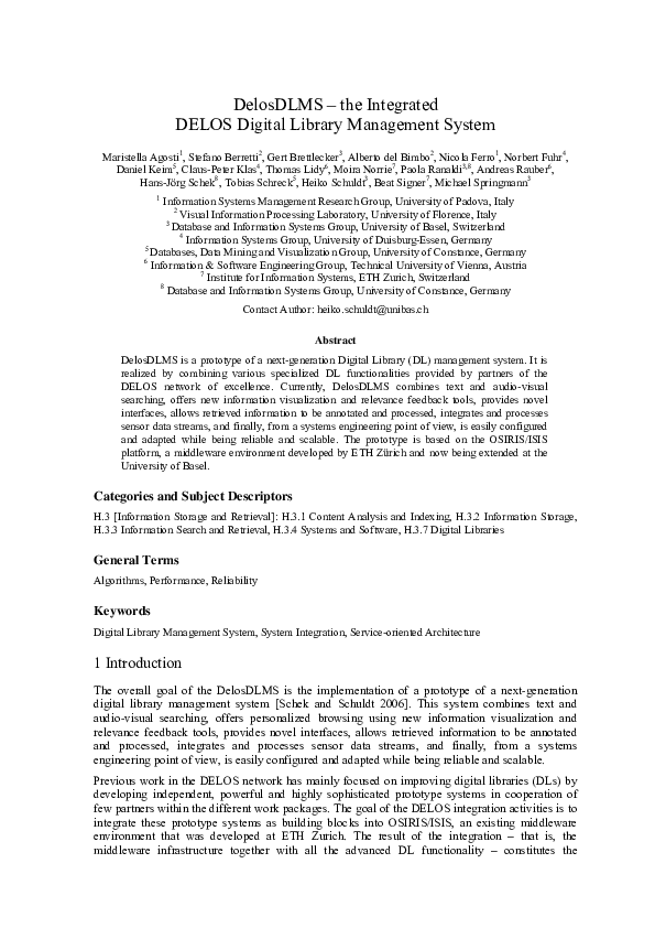 (PDF) DelosDLMS-the Integrated Delos Digital Library Management System