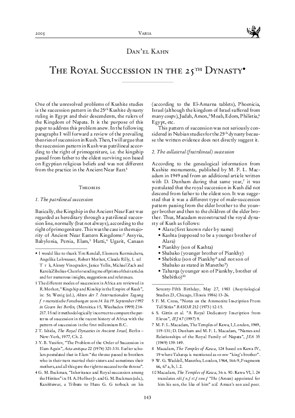 (PDF) The Royal Succession in the 25th Dynasty