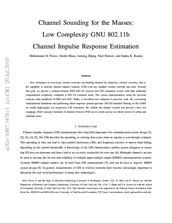 (PDF) Channel Sounding for the Masses: Low Complexity GNU 802.11 B Channel Impulse Response ...
