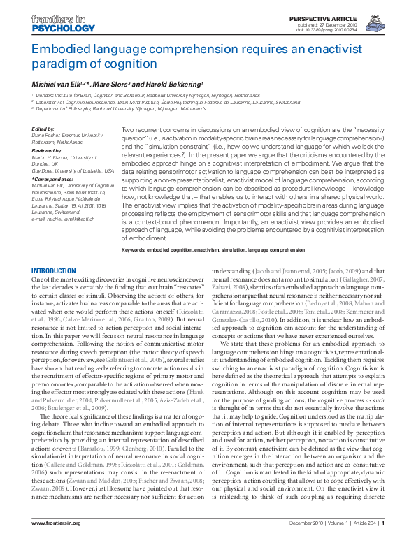 (PDF) Embodied language comprehension requires and enactivist paradigm of cognition