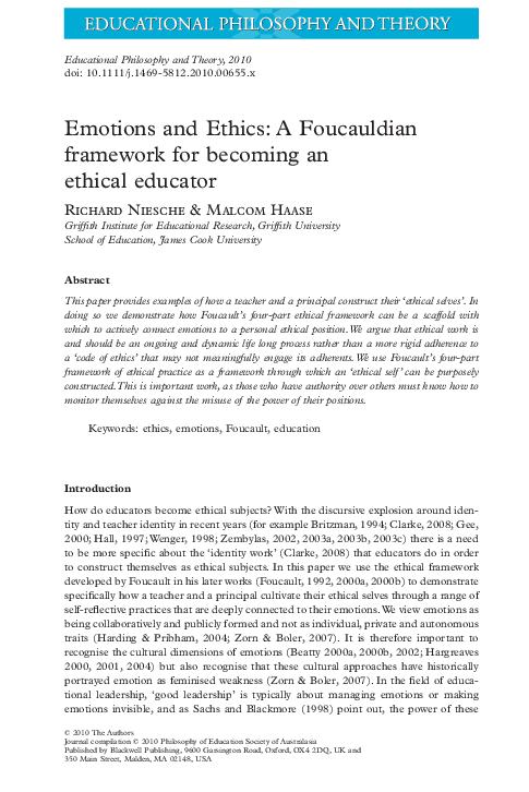 (PDF) Emotions and Ethics: A Foucauldian Framework for Becoming An ...