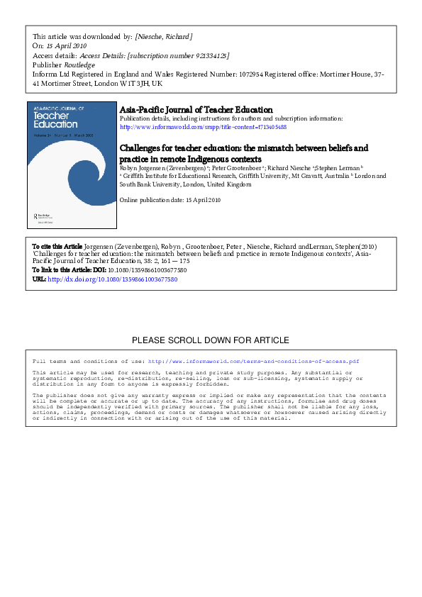 Pdf Challenges For Teacher Education The Mismatch Between Beliefs And Practice In Remote 
