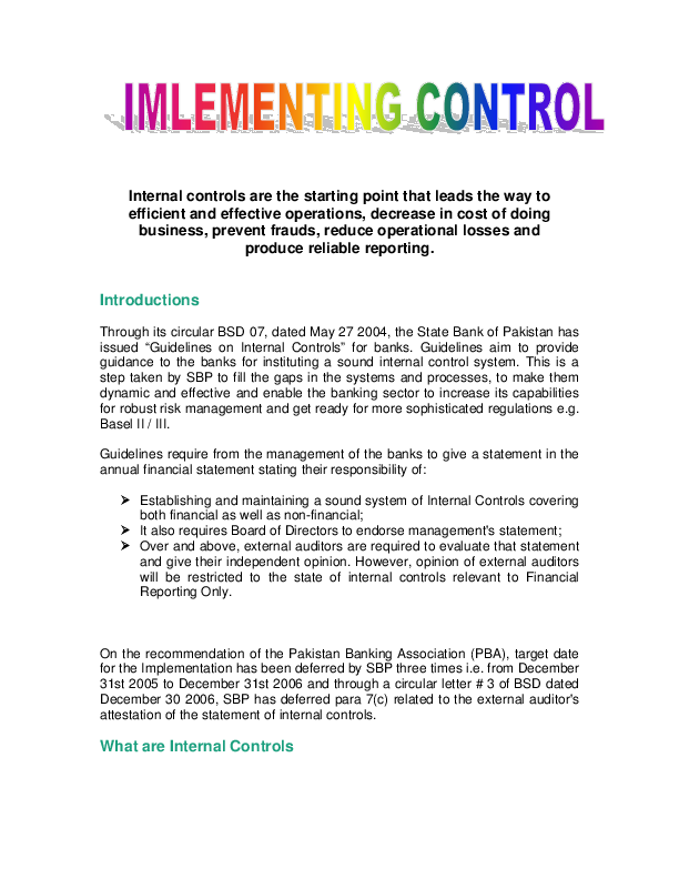 (PDF) Implementing control for Banks (Internal Control)