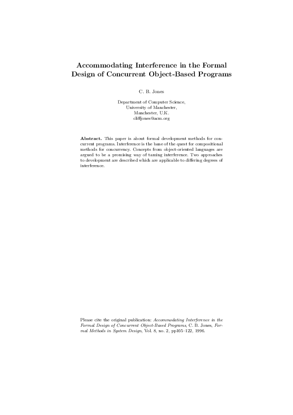 (PDF) Accommodating Interference In the Formal Design of Concurrent Object-Based Programs