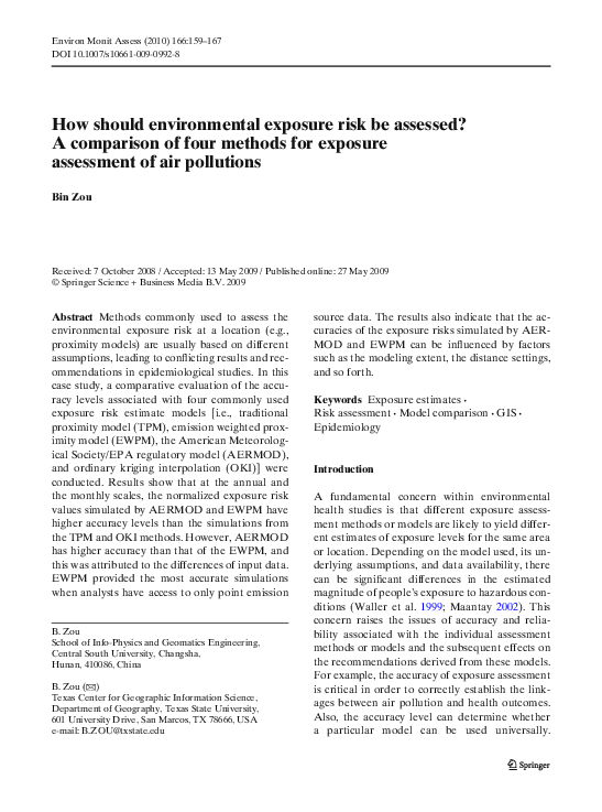 (PDF) How should environmental exposure risk be assessed? A comparison ...