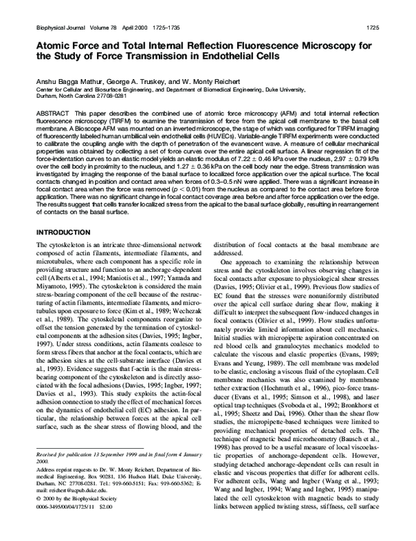 (PDF) Cell Mechanics and Adhesion- Atomic Force Microscopy-Total Internal Reflection ...