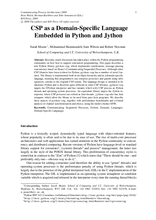 Pdf Csp As A Domain Specific Language Embedded In Python And Jython 6565