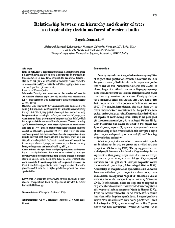 (PDF) Relationship Between Size Hierarchy and Density of Trees In a ...