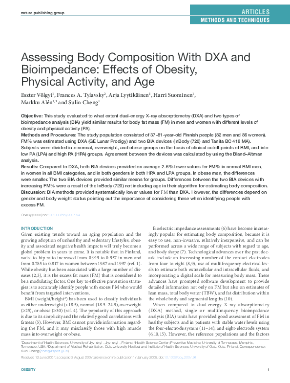 Pdf Assessing Body Composition With Dxa And Bioimpedance Effects Of