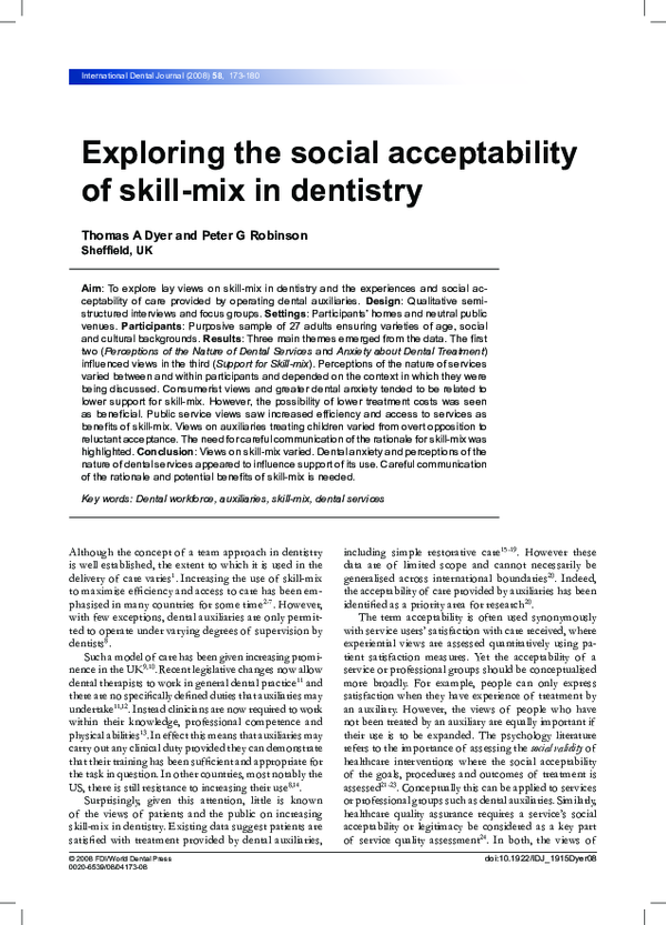 (PDF) Exploring the social acceptability of skill-mix in dentistry