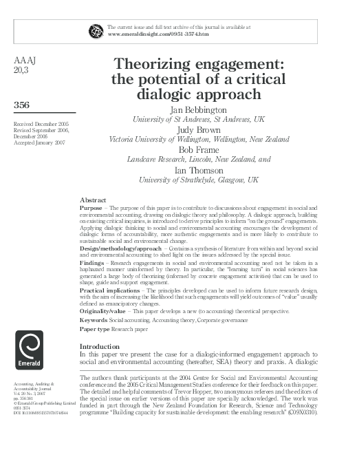 (PDF) Theorizing engagement: the potential of a critical dialogic approach