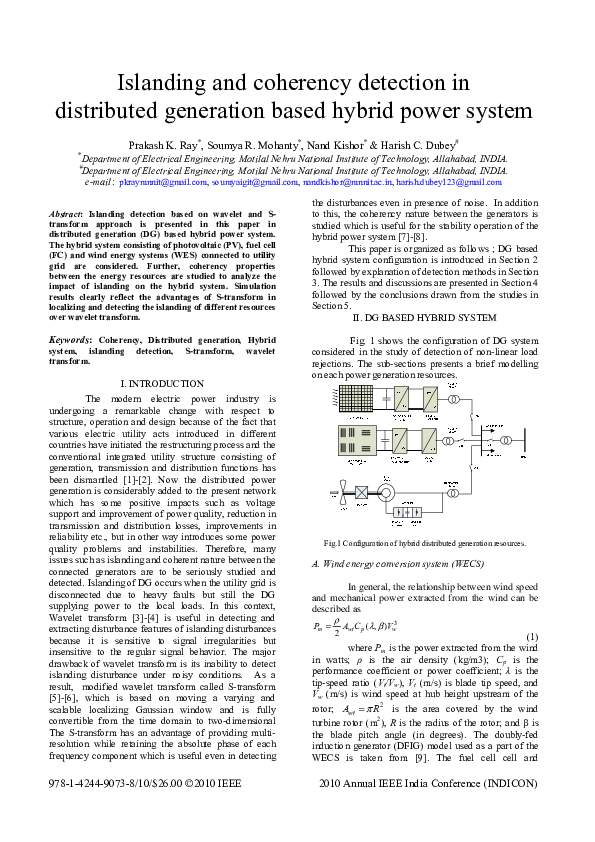 Pdf Islanding And Coherency Detection In Distributed Generation Based Hybrid Power System