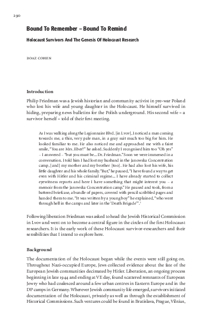(PDF) Holocaust Survivors and the Genesis of Holocaust Research