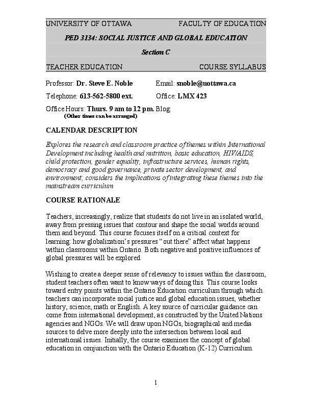 (DOC) Social Justice and Global Education