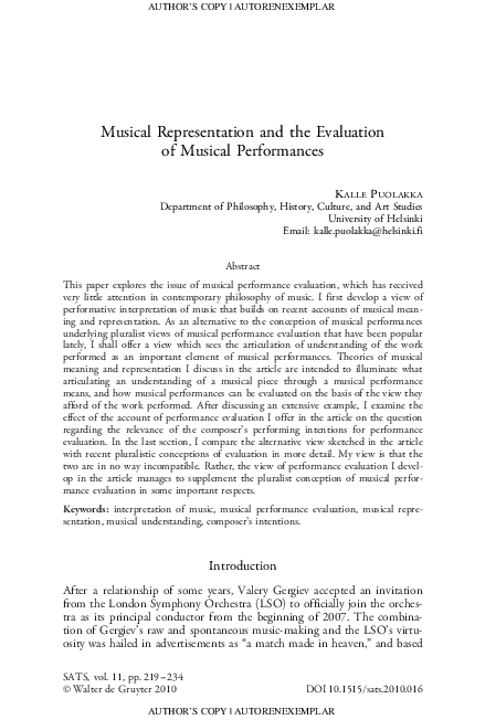 (PDF) Musical Representation and the Evaluation of Musical Performances