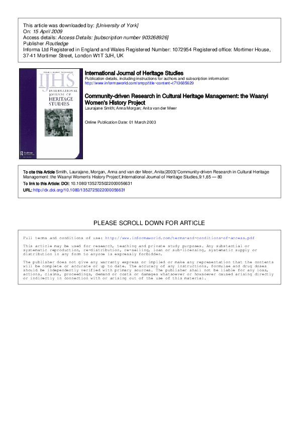(PDF) Community-driven Research in Cultural Heritage Management