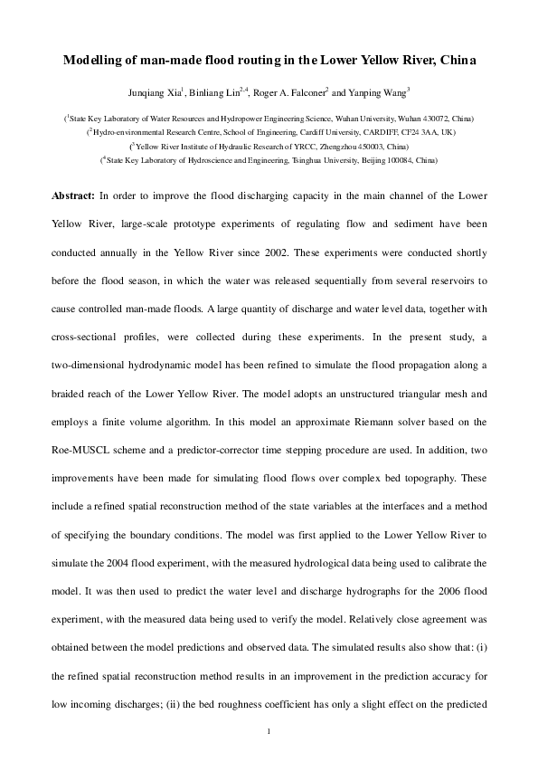 (PDF) Modelling of man-made flood routing in the lower Yellow River, China.