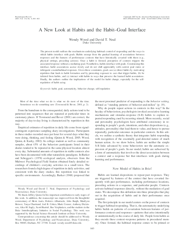 (PDF) A new look at habits and the habit-goal interface