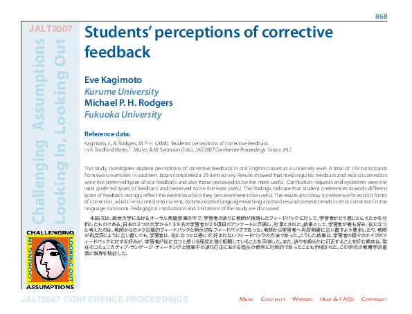 (PDF) Students' perceptions of corrective feedback