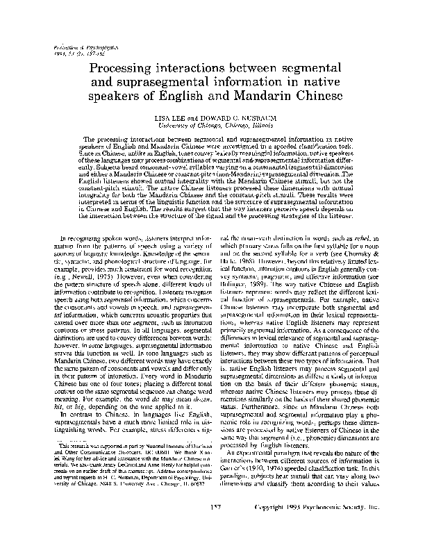 (PDF) Processing Interactions Between Segmental and Suprasegmental Information In Native ...