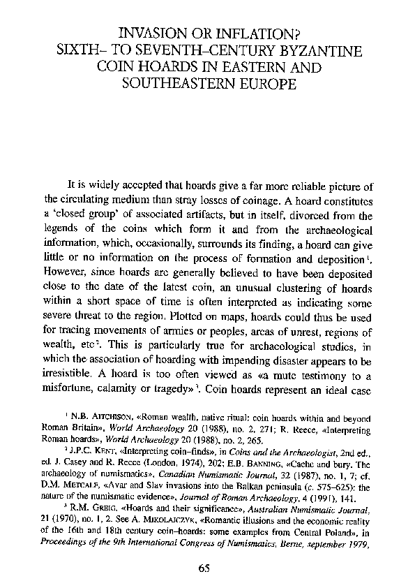 (PDF) Invasion or inflation? Sixth- to seventh-century Byzantine coin ...