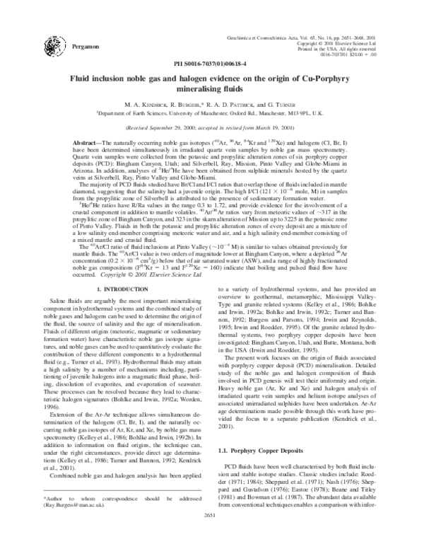 (PDF) Fluid inclusion noble gas and halogen evidence on the origin of ...