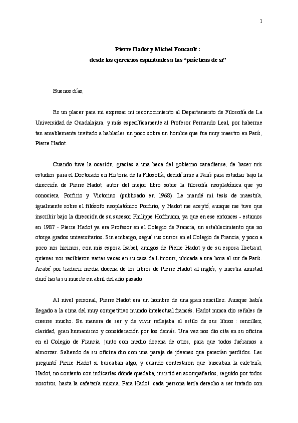 (PDF) Pierre Hadot y Michel Foucault : desde los ejercicios ...