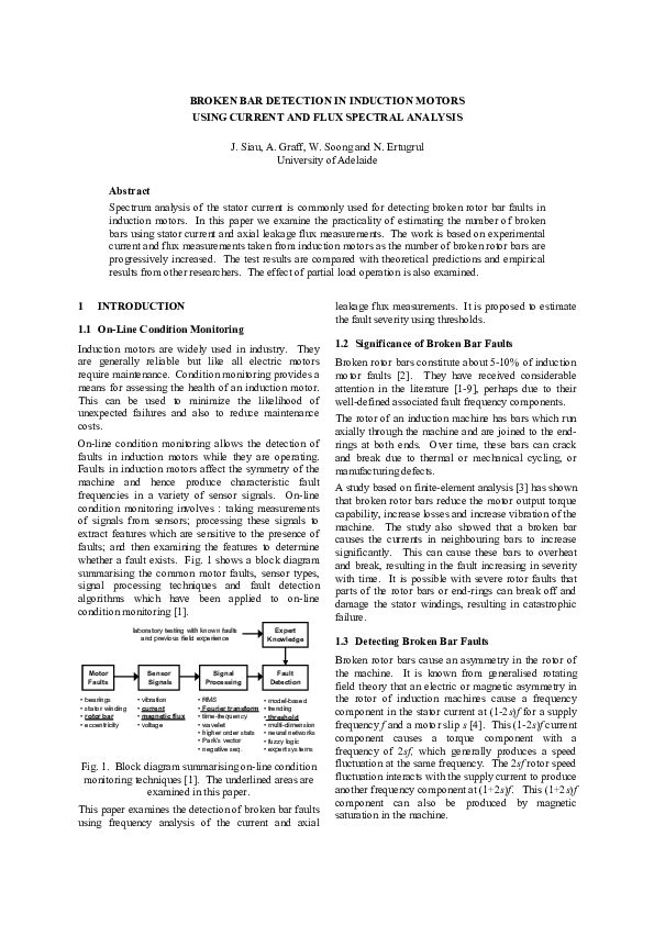 Pdf Broken Bar Detection In Induction Motors Using Current And Flux Spectral Analysis