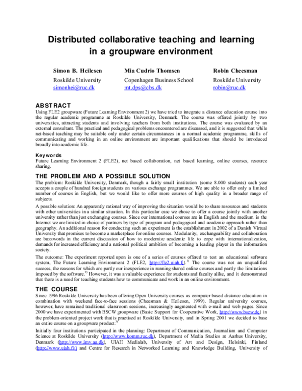 (PDF) Distributed Collaborative Teaching and Learning In a Groupware ...