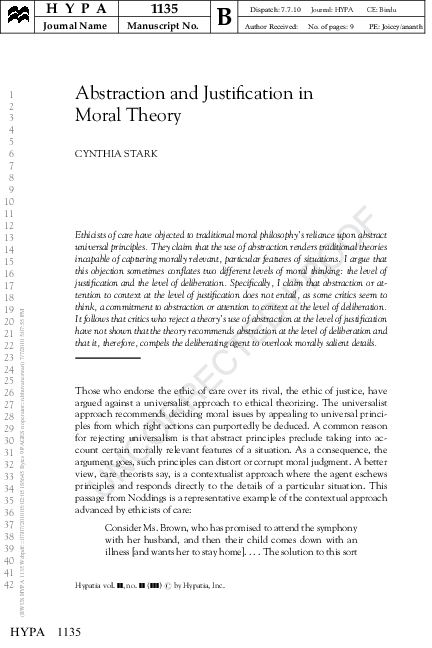 (PDF) Abstraction and Justification in Moral Theory