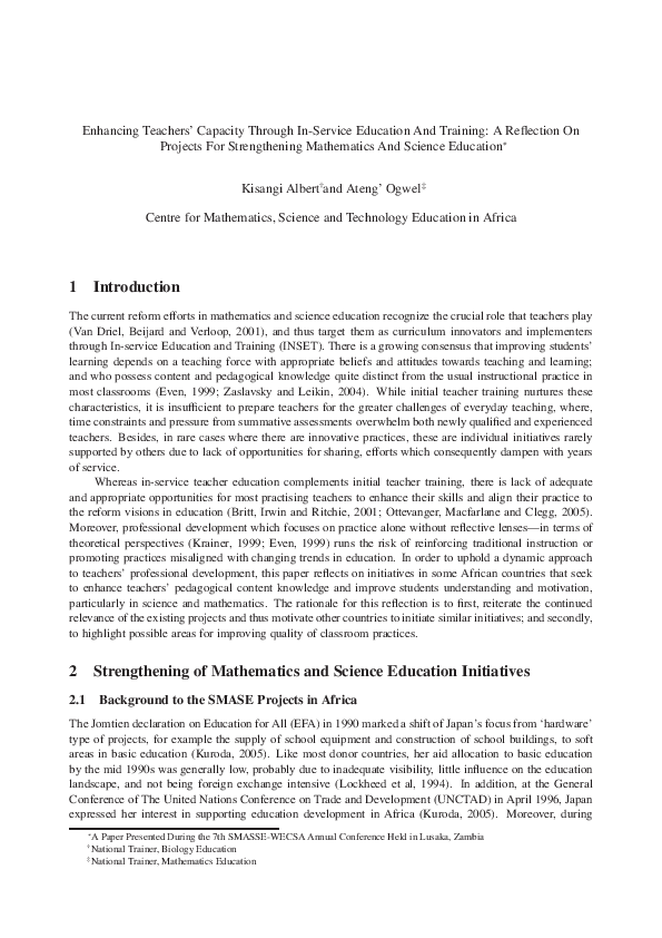 (PDF) Enhancing teachers capacity through In-service Education and ...