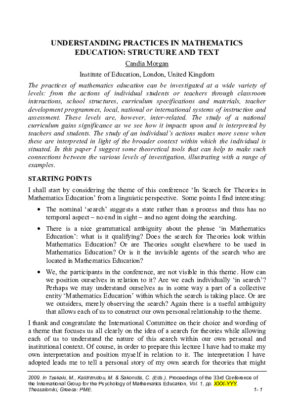 (PDF) UNDERSTANDING PRACTICES IN MATHEMATICS EDUCATION: STRUCTURE AND TEXT