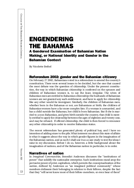 (PDF) Engendering The Bahamas: A Gendered Examination of Bahamian ...