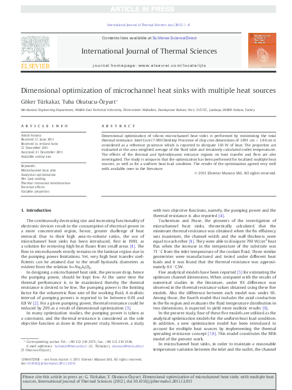 (PDF) Dimensional optimization of microchannel heat sinks with multiple heat sources