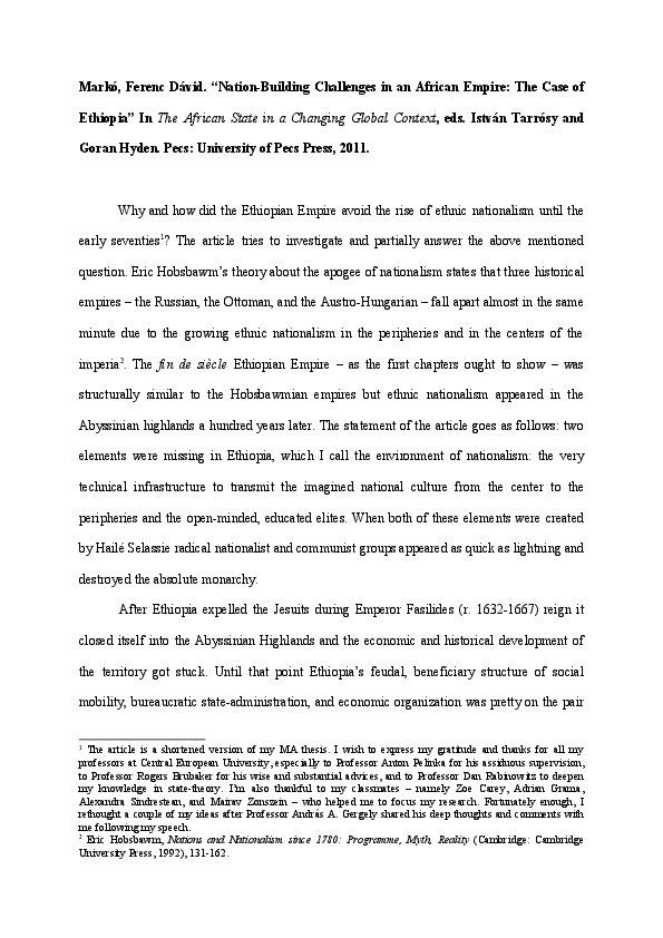 (DOC) Nation-Building Challenges in an African Empire: The Case of Ethiopia