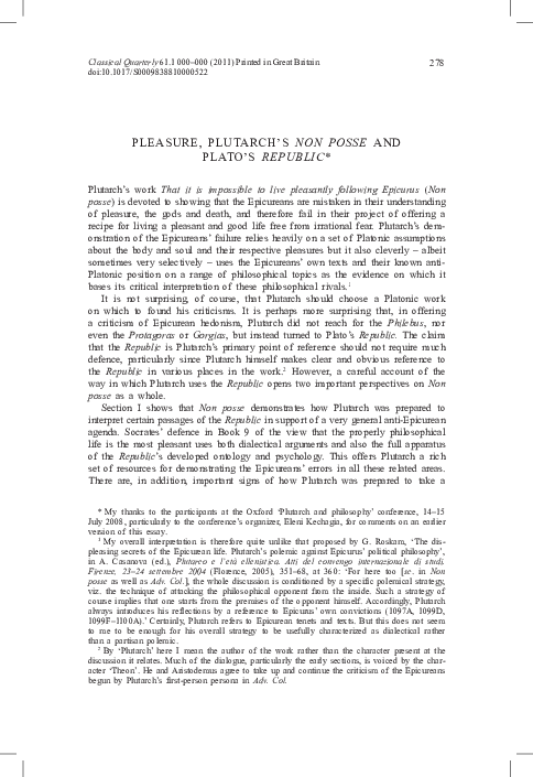 (PDF) Pleasure, Plutarch's Non Posse, and Plato's Republic