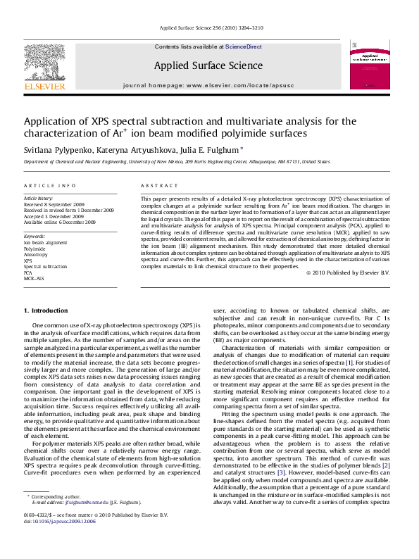 (PDF) Application of XPS spectral subtraction and multivariate analysis ...
