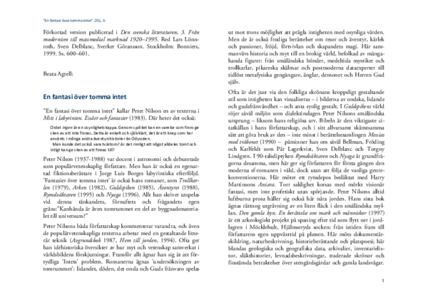 (PDF) (1999) ’En fantasi över tomma intet’ [Om Peter Nilson] | Beata ...