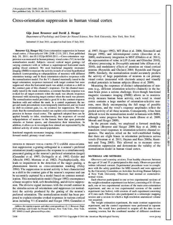 (PDF) Cross-orientation suppression in human visual cortex