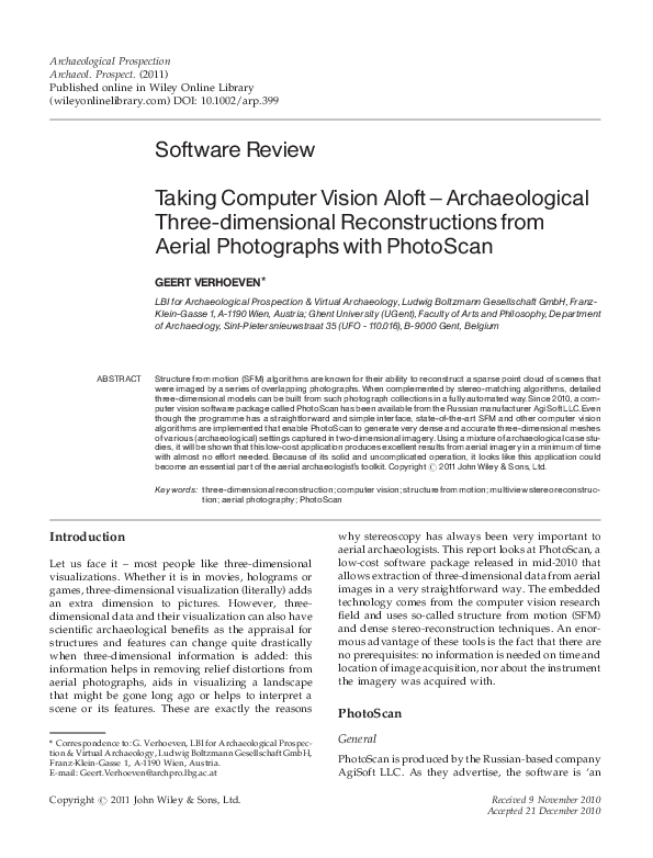 Pdf Taking Computer Vision Aloft Archaeological Three Dimensional