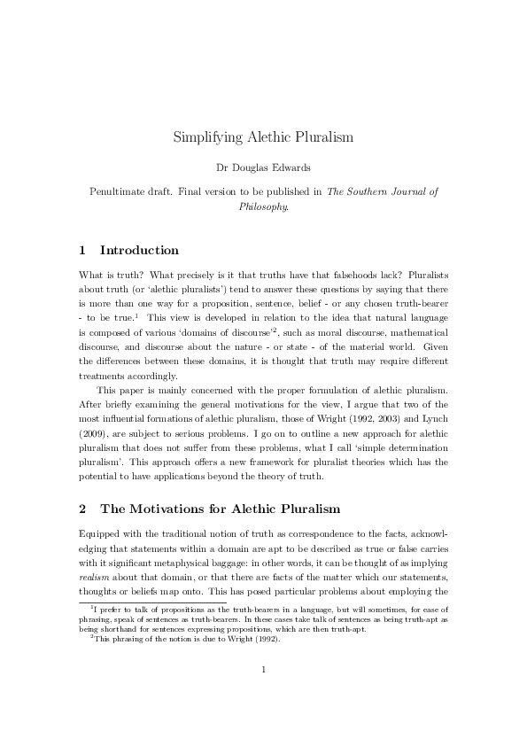 (PDF) Simplifying Alethic Pluralism