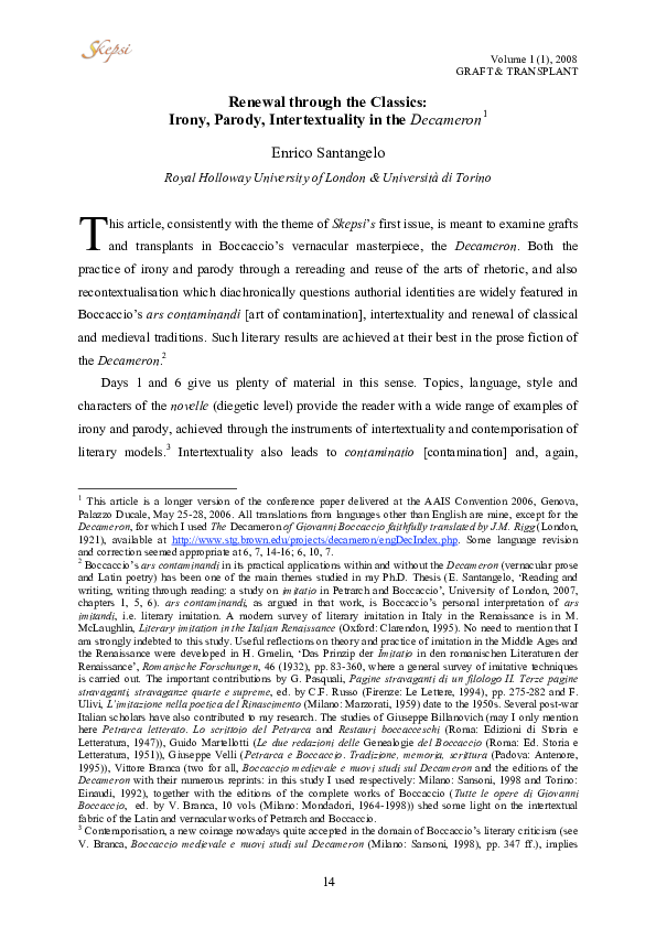 (PDF) Renewal Through the Classics: Irony, Parody, Intertextuality In ...