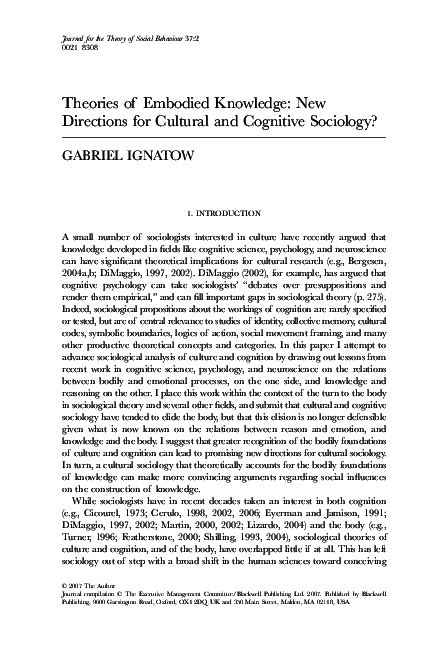 (PDF) Theories of Embodied Knowledge: New Directions for Cultural and ...