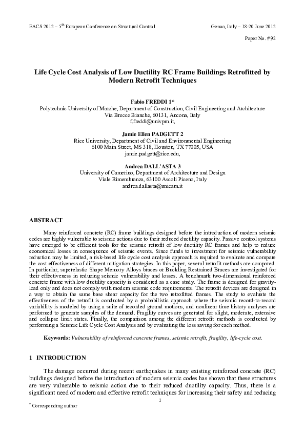 (PDF) Life Cycle Cost Analysis of Low Ductility RC Frame Buildings Retrofitted by Modern ...